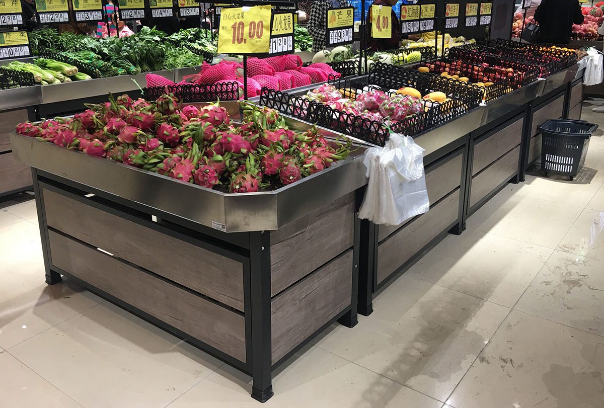 Supermarket Metal And Wood Fruit And Vegetable Display Rack - Buy ...