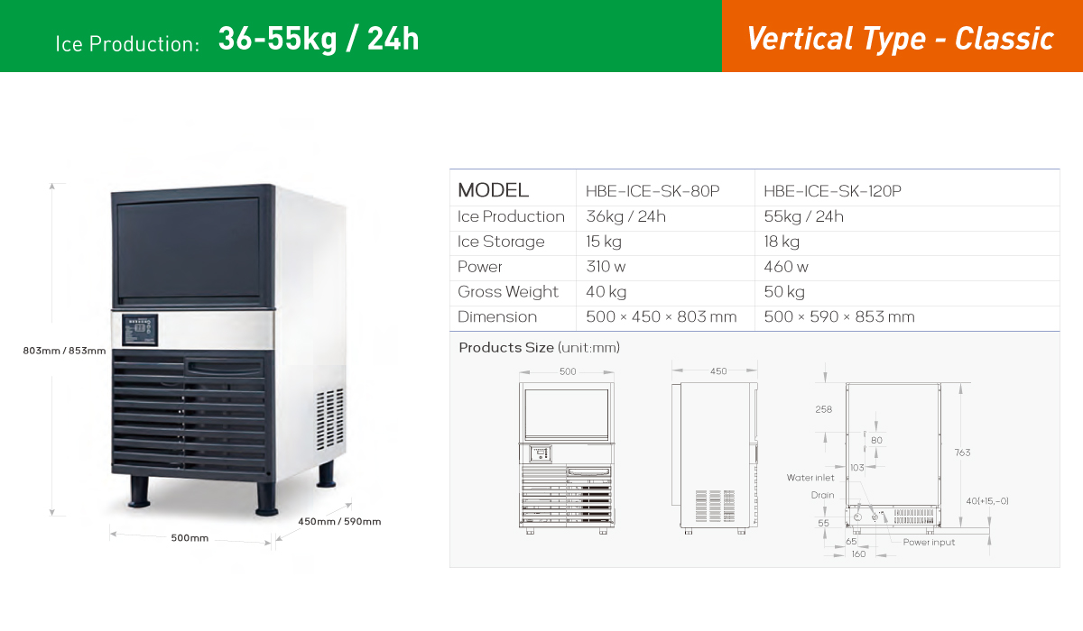 36-55 KG/24H Cube Freestanding Air Cooled Commercial Ice Maker Machine ...
