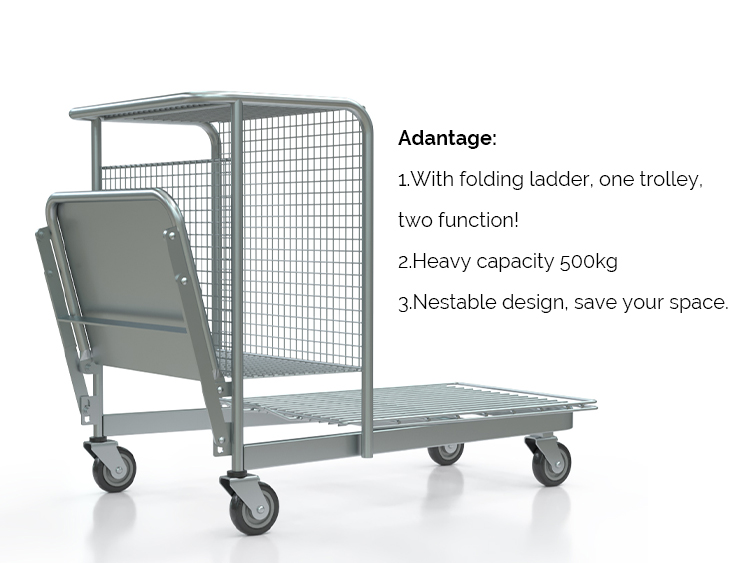 Warehouse Heavy Duty Stock Trolley with Folding Ladder