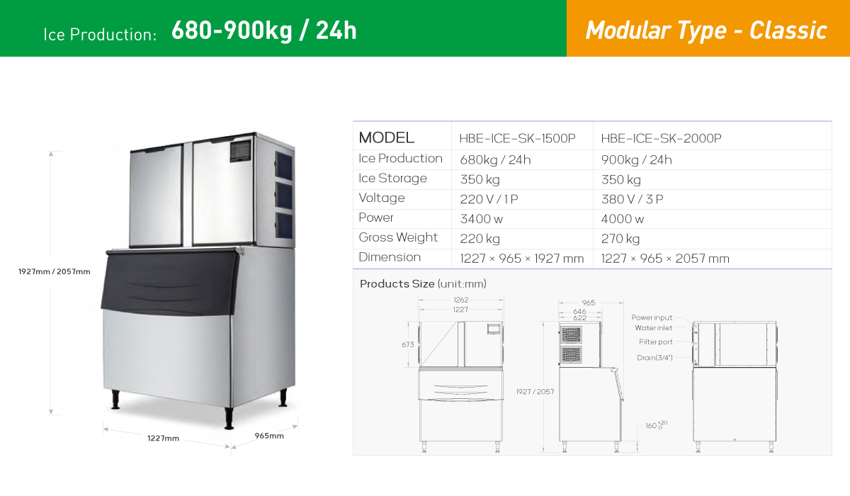 680-900 KG/24H Cube Modular Type Air Cooled Commercial Ice Maker ...